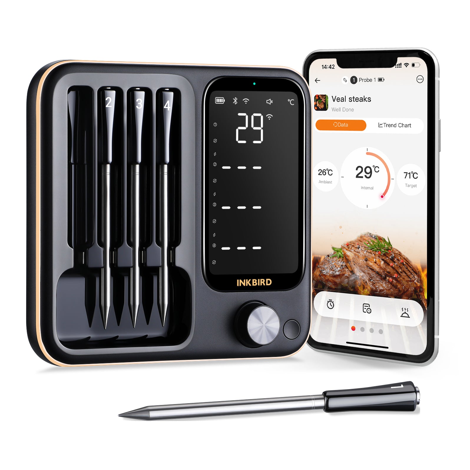 INKBIRD INT-14-BW Wifi & Bluetooth BBQ Thermometer 4-Probe Set Wireles — INKBIRD NZ