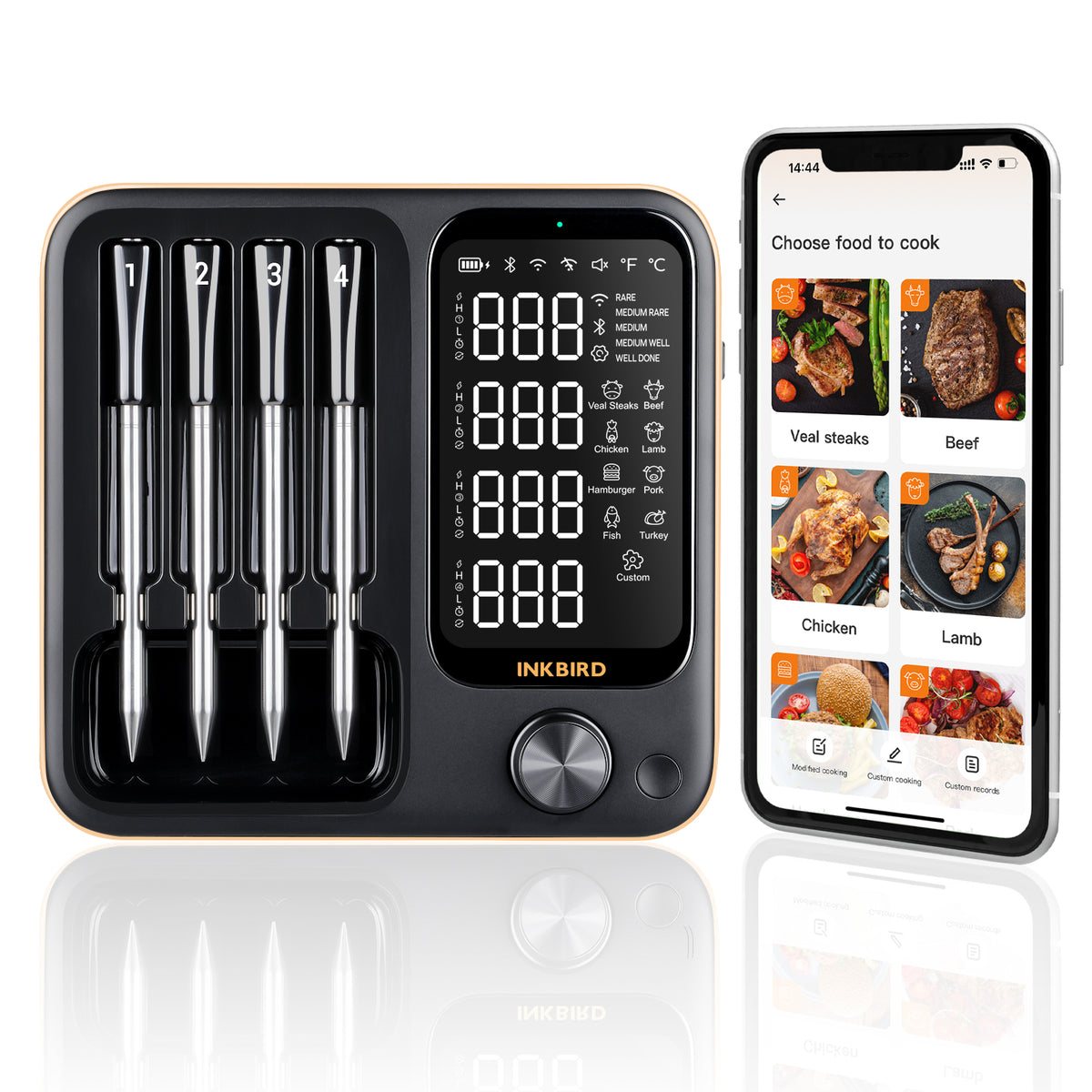 INKBIRD INT-14-BW Wifi & Bluetooth BBQ Thermometer 4-Probe Set Wireles ...