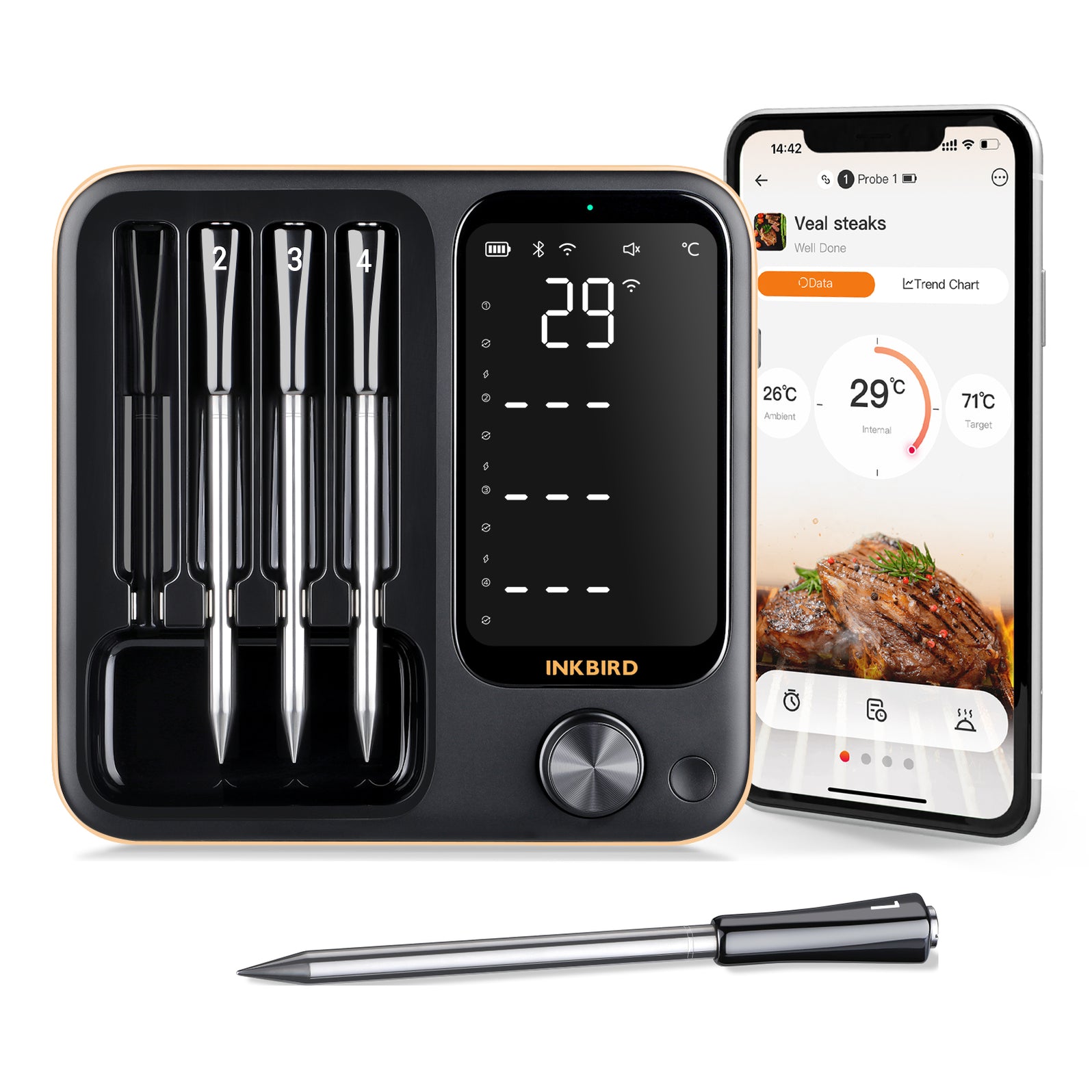 INKBIRD INT-14-BW Wifi & Bluetooth BBQ Thermometer 4-Probe Set Wireles — INKBIRD NZ
