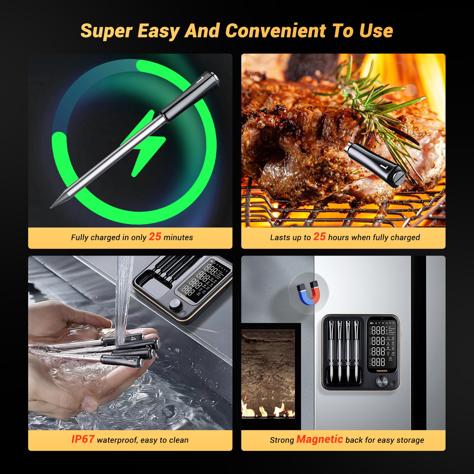 INKBIRD INT-14-BW Wifi & Bluetooth BBQ Thermometer 4-Probe Set Wireles ...