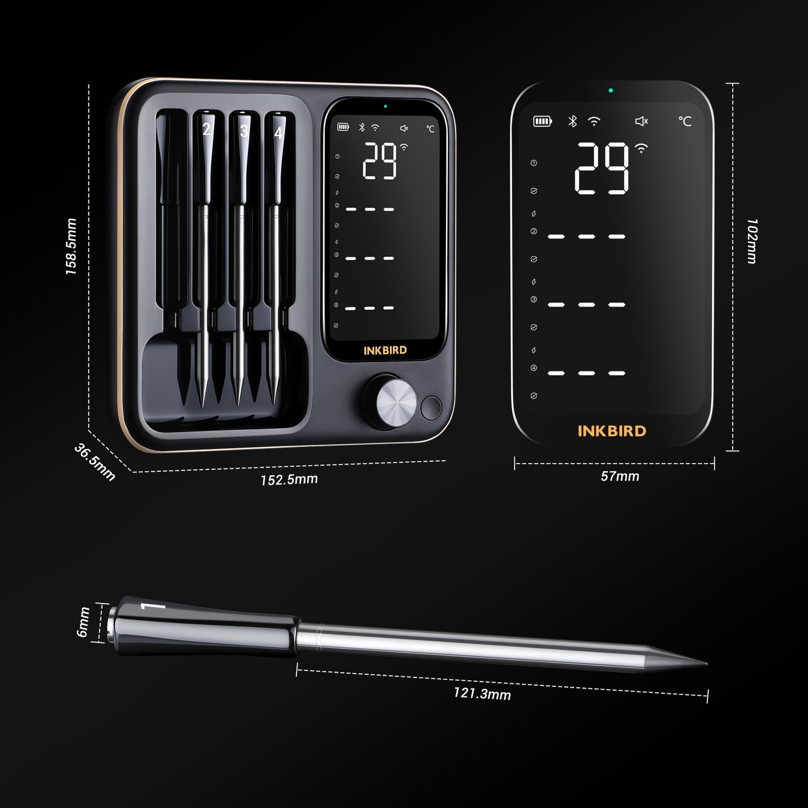INKBIRD INT-14-BW Wifi & Bluetooth BBQ Thermometer 4-Probe Set Wireles — INKBIRD NZ