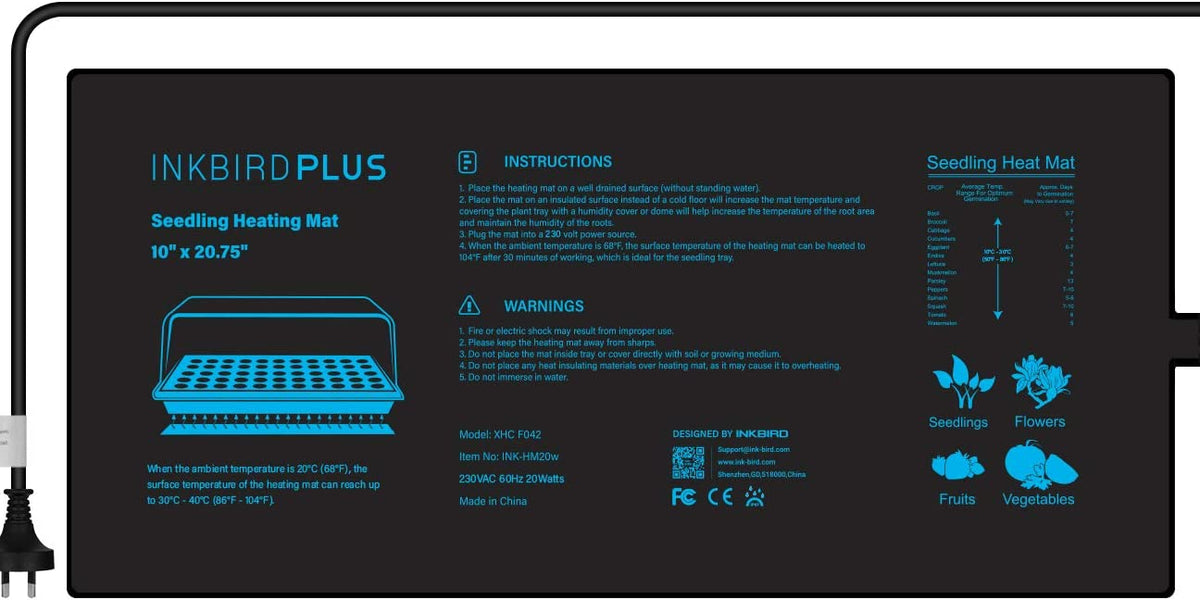 20W Seedling Heating Mat Waterproof 52x25cm INK-HM20W 240V — INKBIRD NZ
